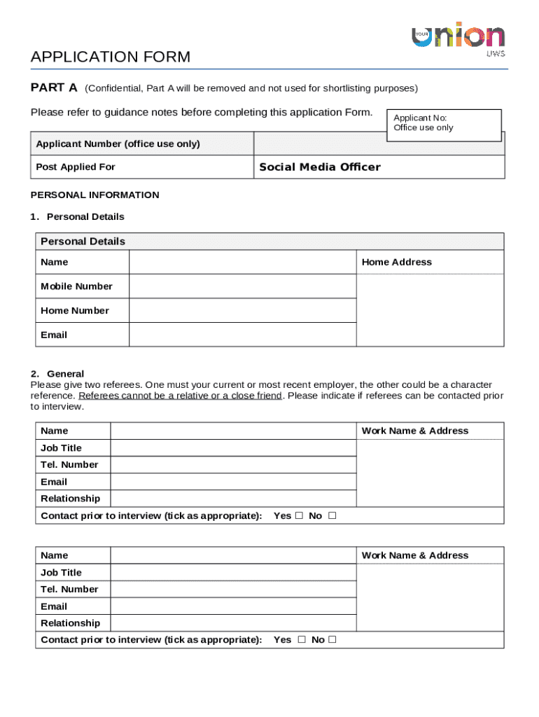 Application - Your Union at UWS Doc Template | pdfFiller