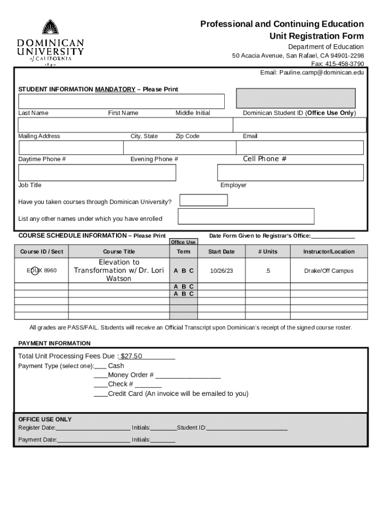 Professional and Continuing Education Registration Doc Template | pdfFiller
