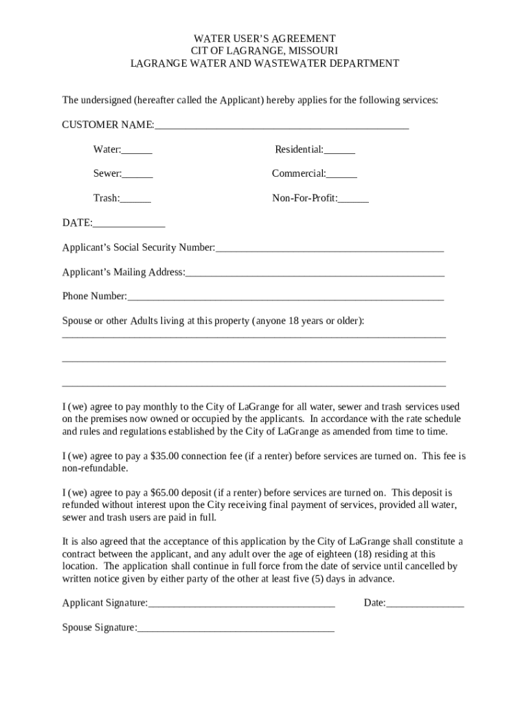 CIT OF LAGRANGE, MISSOURI Doc Template | pdfFiller