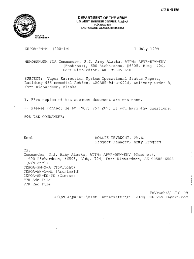 Fillable Online dec alaska 7/1/99 Vapor Extraction System Operational ...
