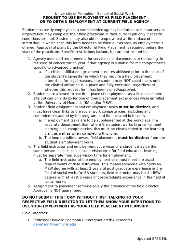 CSUSM Employment-Based Field Placement Criteria Doc Template | pdfFiller