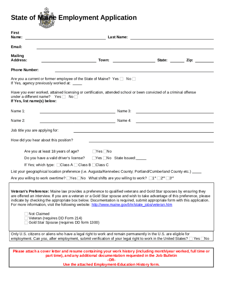 2020-2023 ME Employment Application Fill Online, ... Doc Template ...