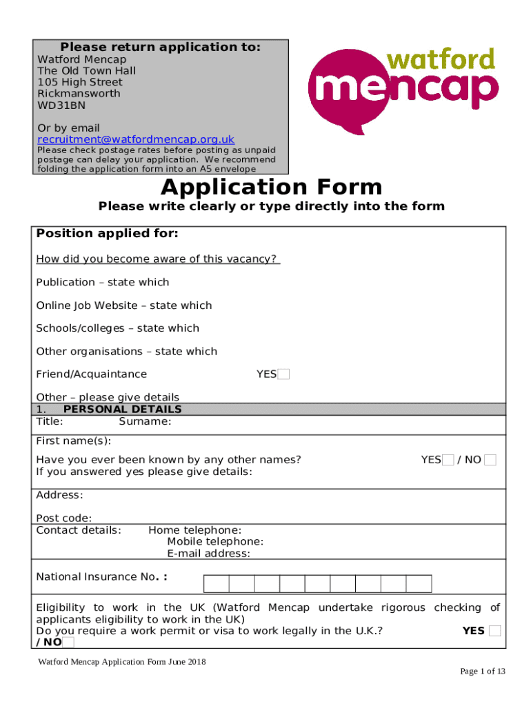Application Please print clearly and complete all ... - watfordmencap org Doc Template | pdfFiller