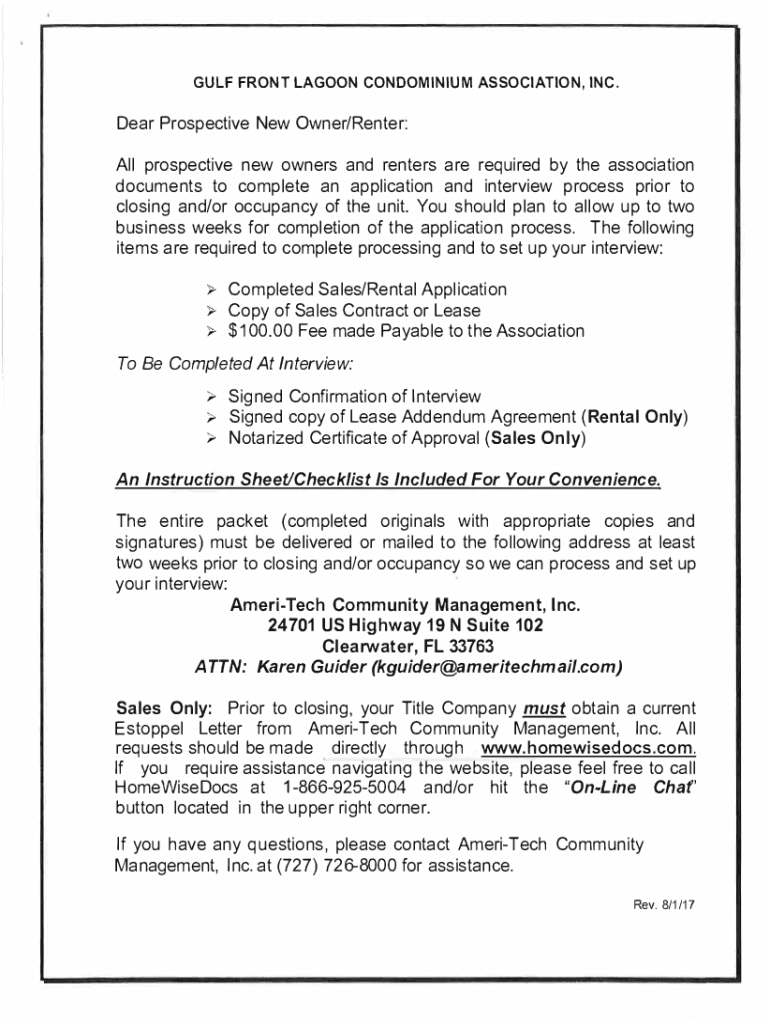 Fillable Online Application for a condo rental in Florida: The tenant ...