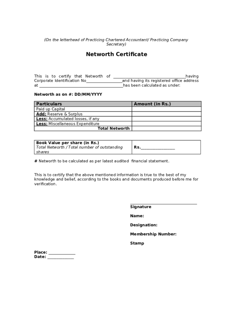 CA or CS Certificate for Shareholding Doc Template | pdfFiller