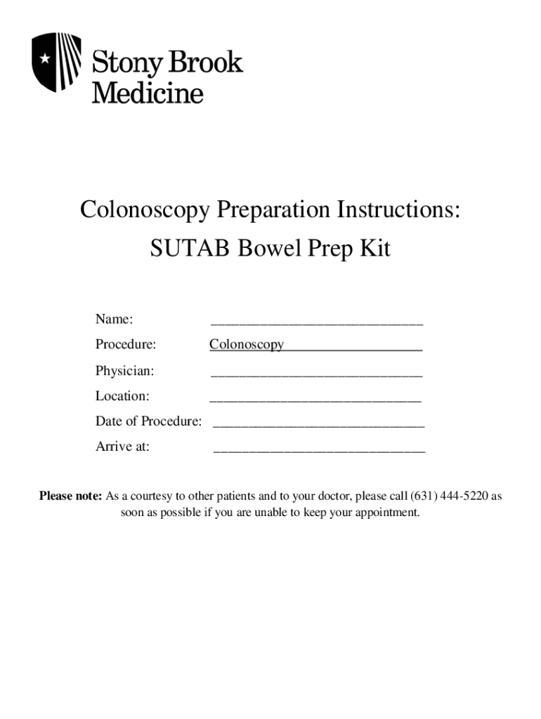 Fillable Online Colonoscopy Bowel Preparation Instructions: SUTAB Fax ...