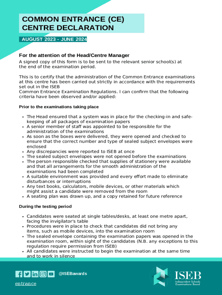 CE Centre Declaration Doc Template | pdfFiller