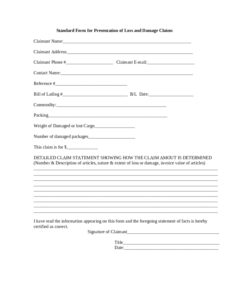 standard for presentation of loss and damage claim... Doc Template ...
