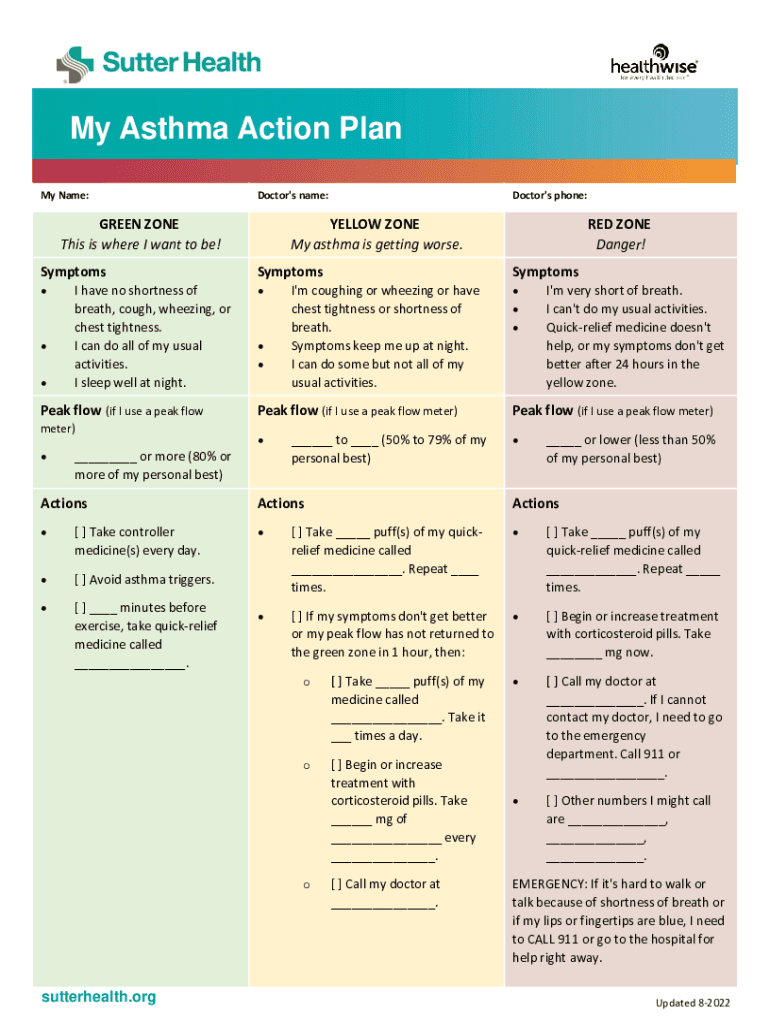 Fillable Online My Asthma Action Plan Arlington, VA Fax Email Print ...