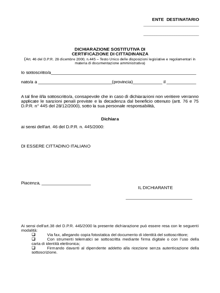 dichiarazione sostitutiva di certificazione della residenza Doc ...