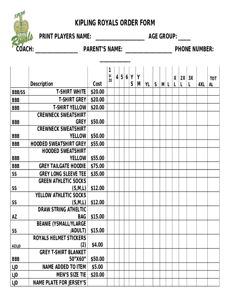 kipling royals order print players name Doc Template | pdfFiller