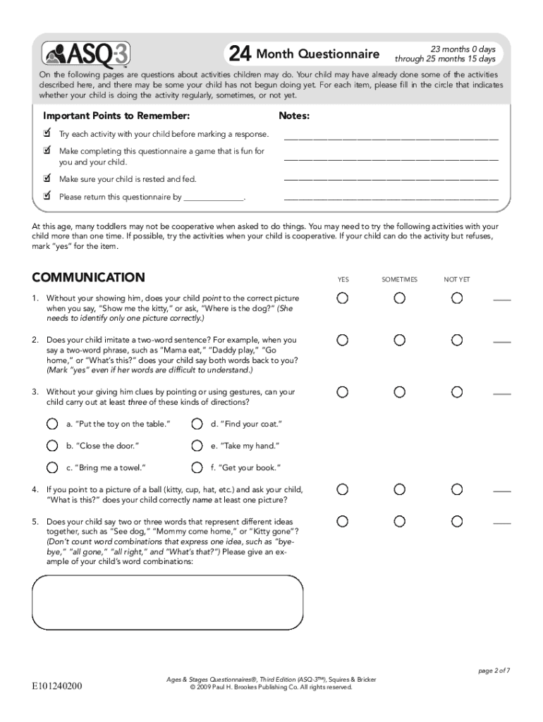 Fillable Online ASQ3 Ages & Stages - 24 Month Questionnaire Fax Email ...