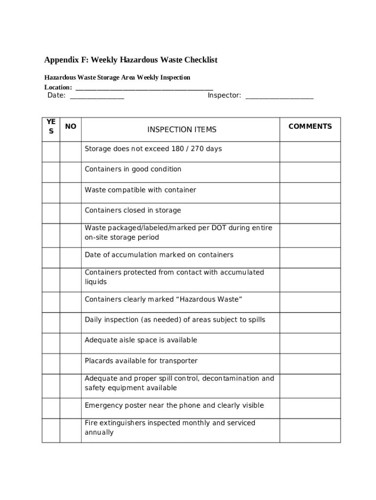 Hazardous-Waste-Storage-Area-Weekly-Inspection- ... Doc Template ...