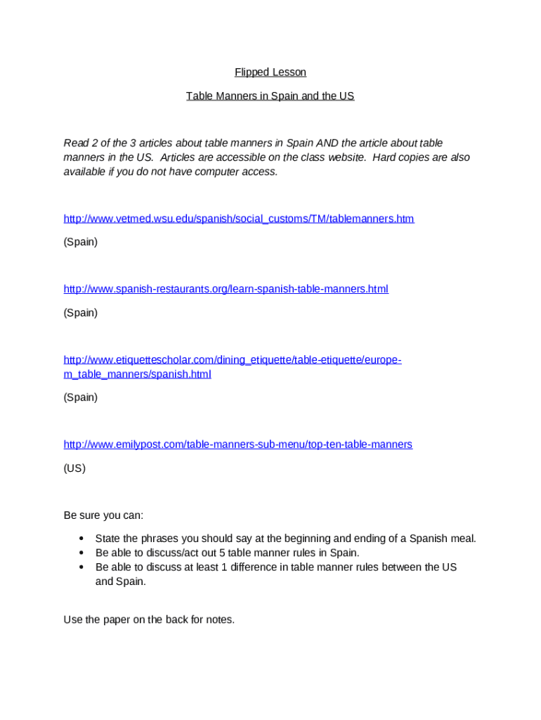 Table Manners Worksheet Doc Template | pdfFiller