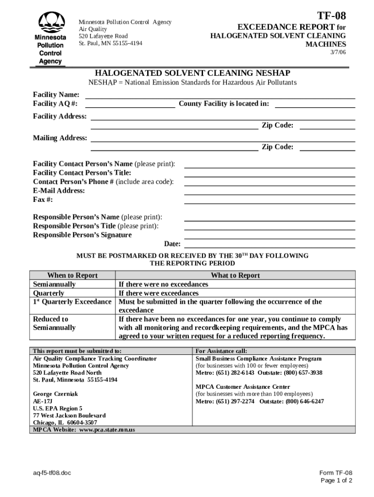Fact Sheet Halogenated Solvent Cleaning Machine NESHAP Doc Template ...