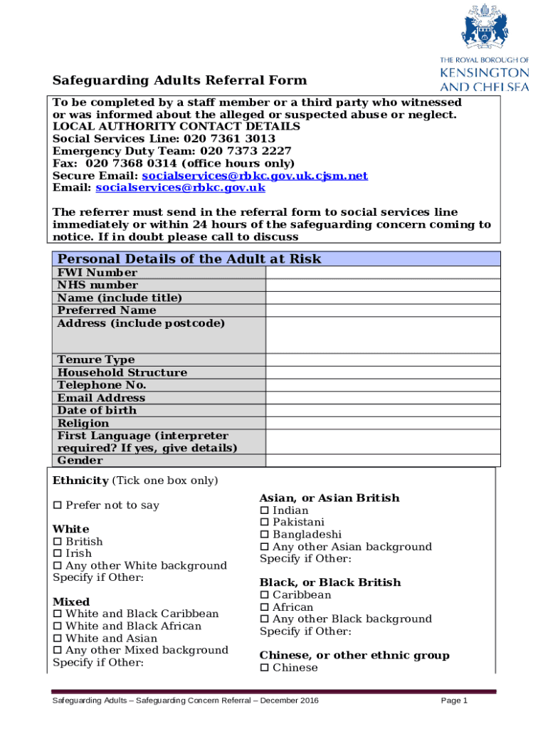 Safeguarding Adult Concern Referral Doc Template | pdfFiller