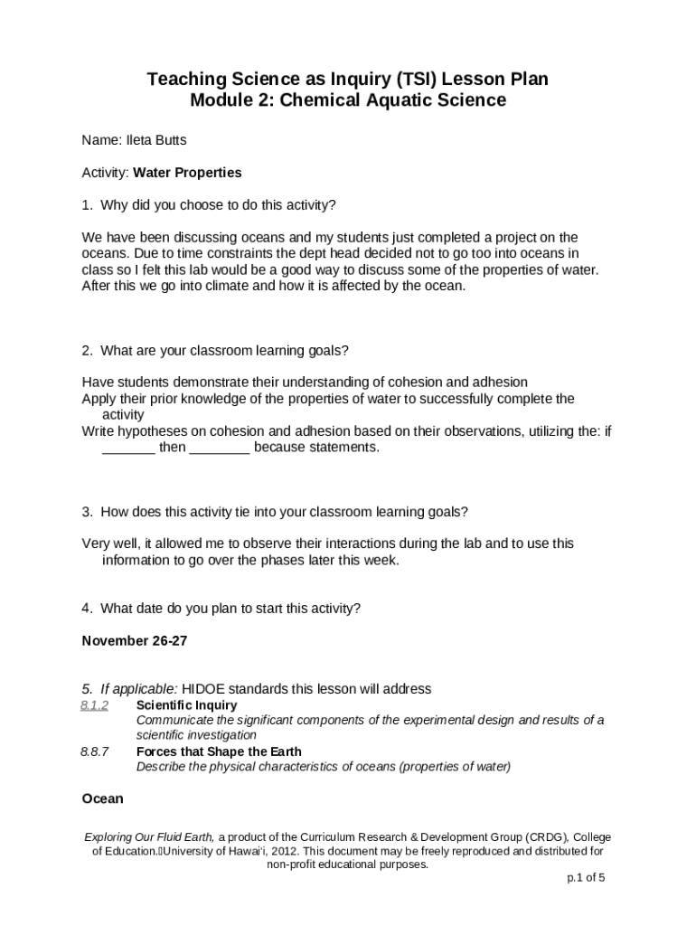 Teaching Science as Inquiry (TSI) Lesson Plan - manoa hawaii Doc ...