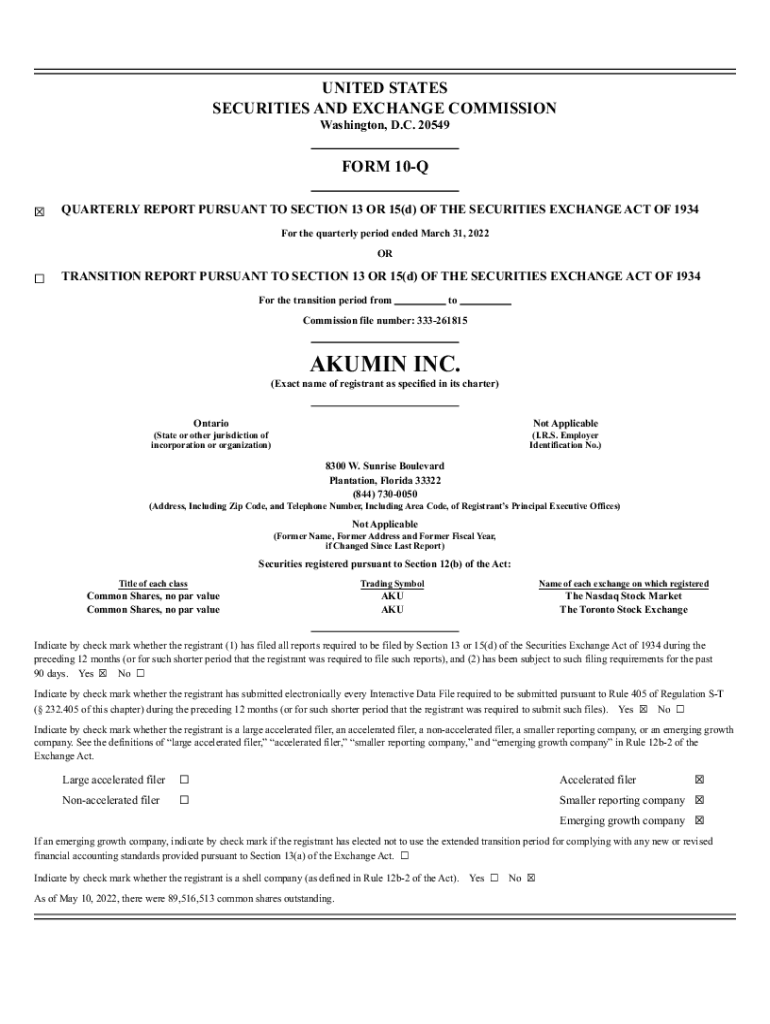 Fillable Online AKUMIN INC. Form 10-K/A Annual Report Filed 2022-04-12 ...
