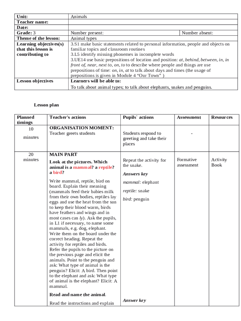 Animal Classification 3-Day Lesson Plan (Free Materials ... Doc ...