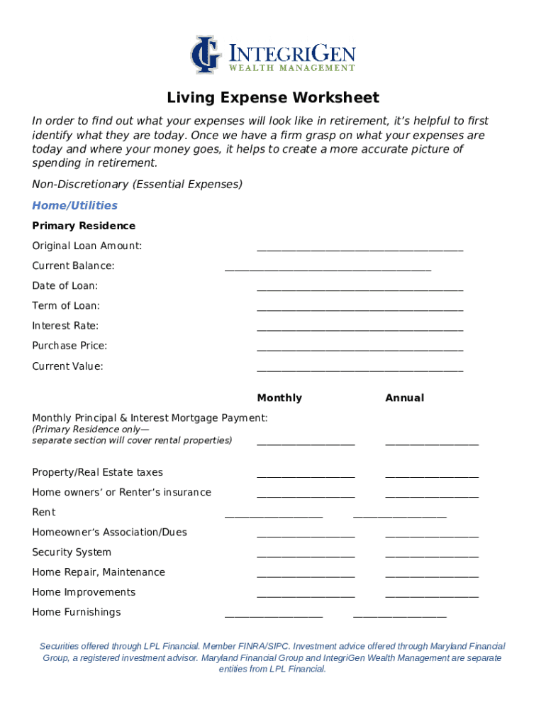 Retirement Expenses Worksheet Doc Template | pdfFiller