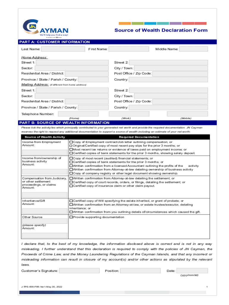 Fillable Online Source of Wealth Declaration Form Fax Email Print ...