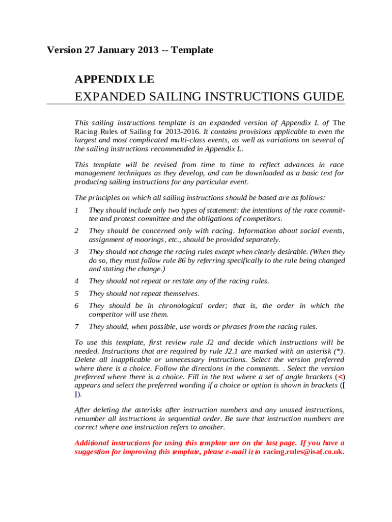 Racing Rules of Sailing Appendix L Doc Template | pdfFiller