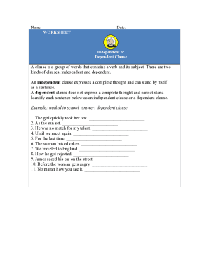 Fillable Online Independent or Dependent Clauses Worksheet Fax Email ...