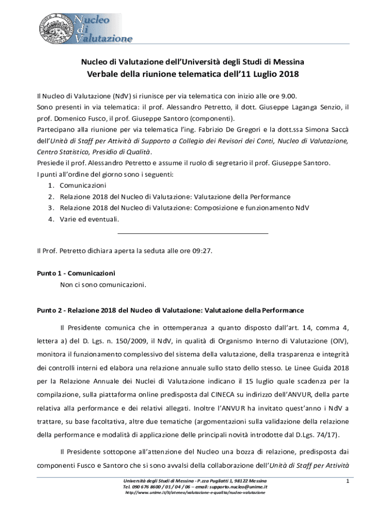 Compilabile Online Verbale della riunione del Nucleo di Valutazione di Ateneo Fax Email Stampa ...