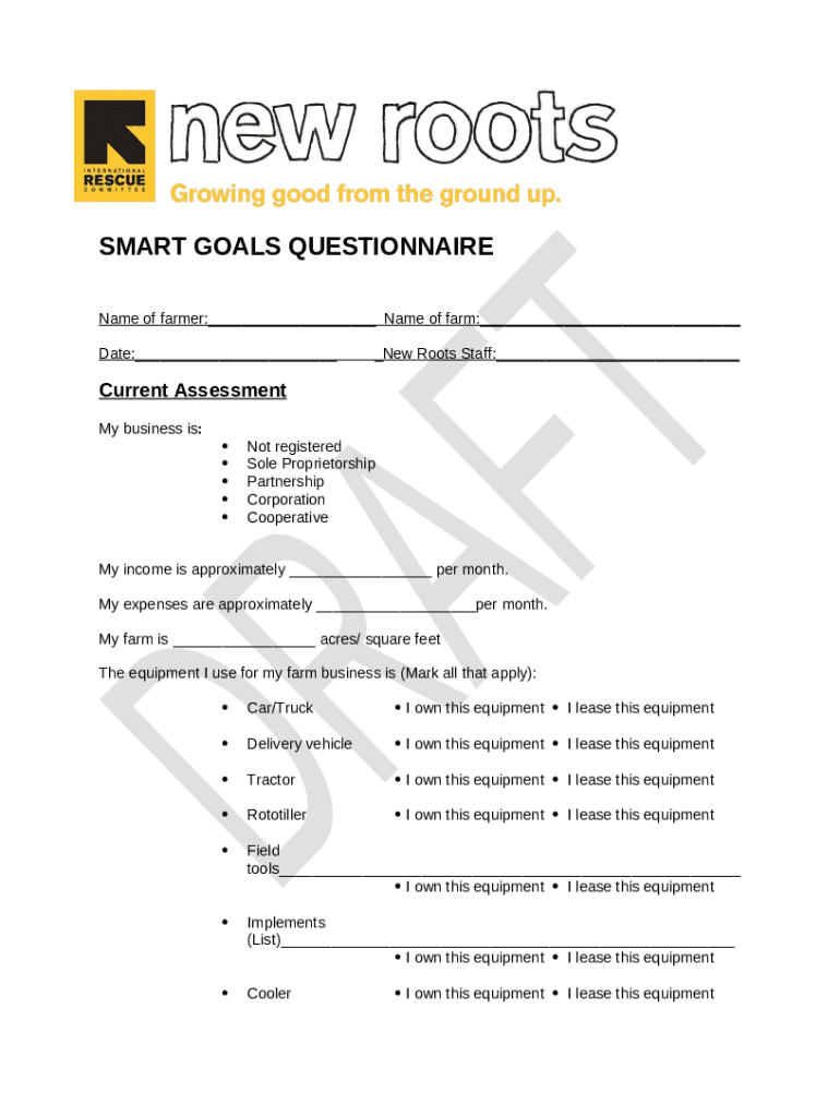 SMART GOALS QUESTIONNAIRE Doc Template | pdfFiller