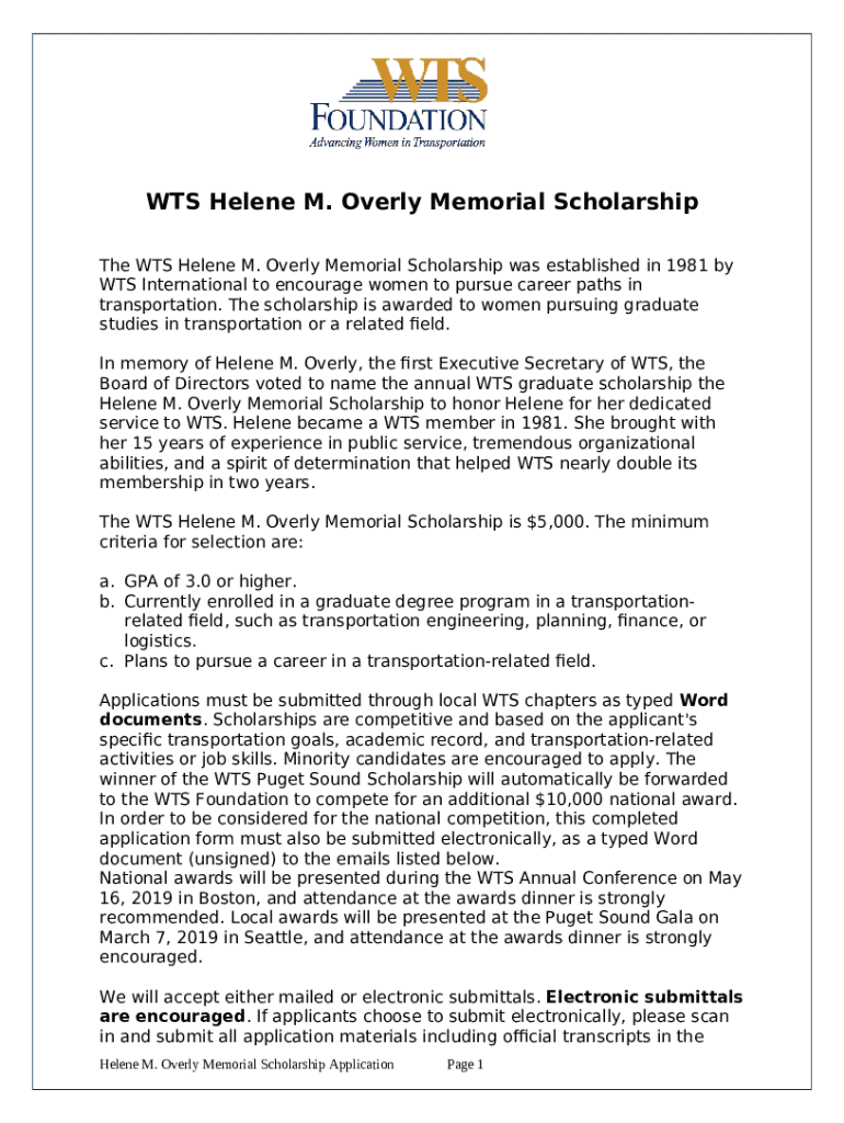 Overly Memorial Scholarship to honor Helene for her dedicated service ...