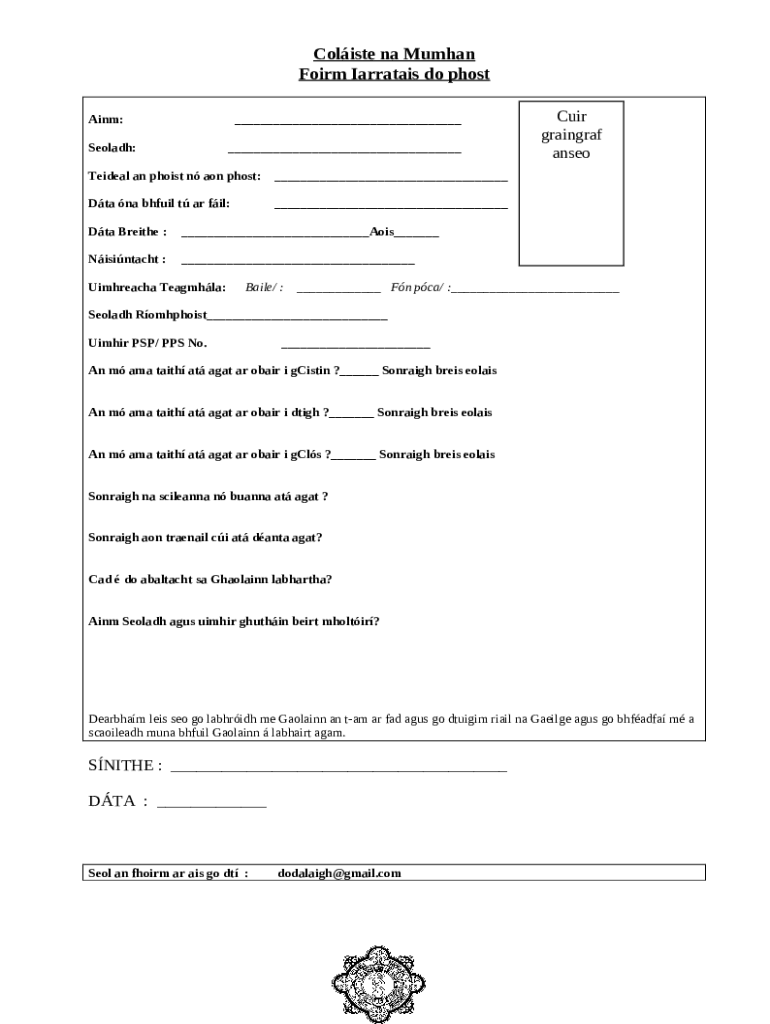 Foirm Iarratais do phost Doc Template | pdfFiller