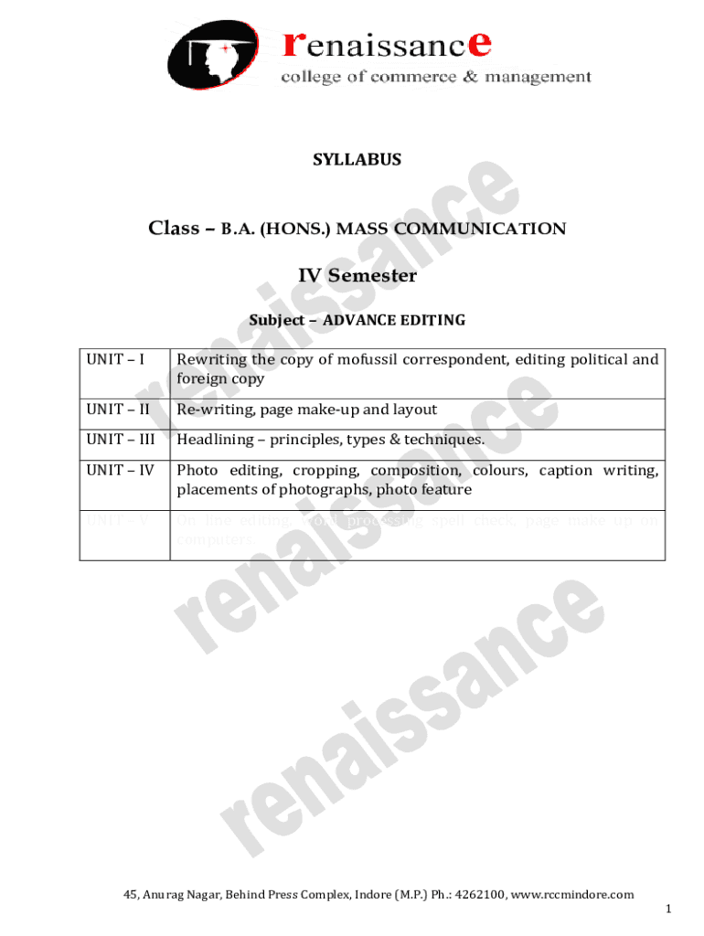 Fillable Online syllabus for ba journalism and mass communication Fax Email Print - pdfFiller