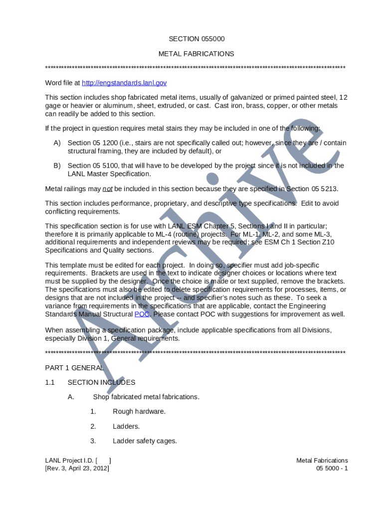 SECTION 05500 METAL FABRICATIONS PART 1 - engstandards lanl Doc ...