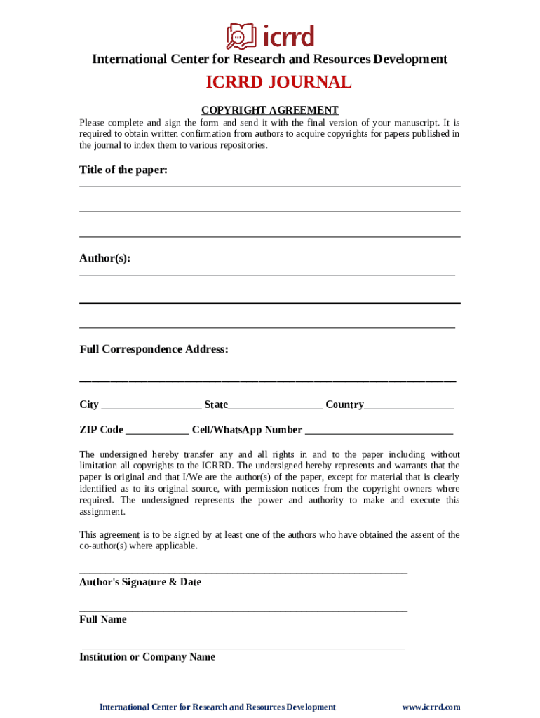 IJNTR, Copyright Agreement Doc Template | pdfFiller