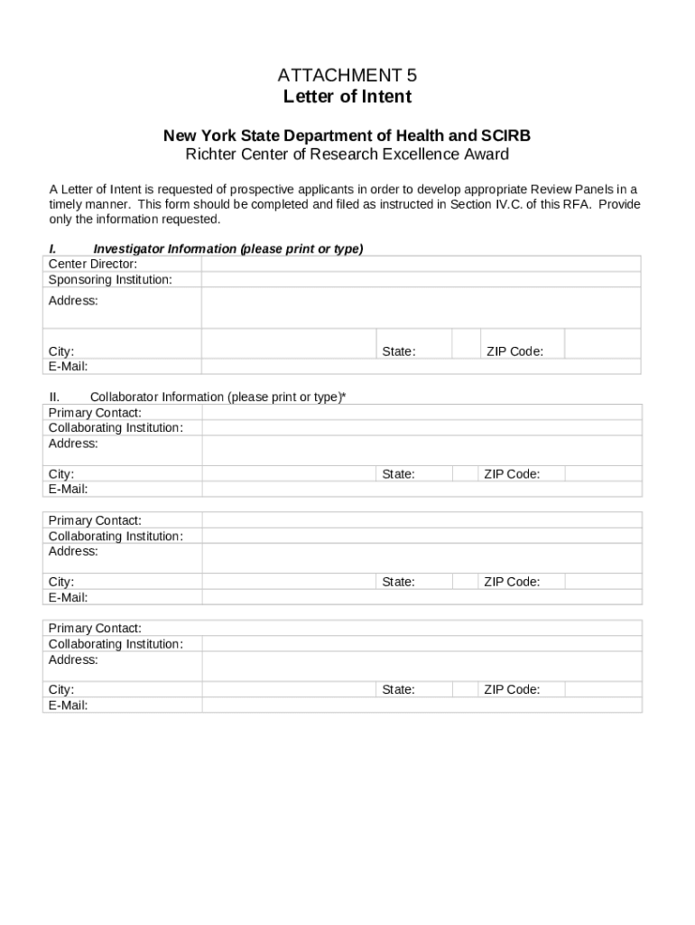 Attachment 5: Letter of Intent - health ny Doc Template | pdfFiller