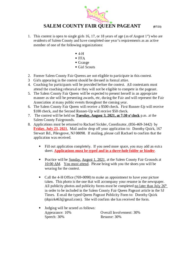 application for the salem county fair queen pageant Doc Template ...