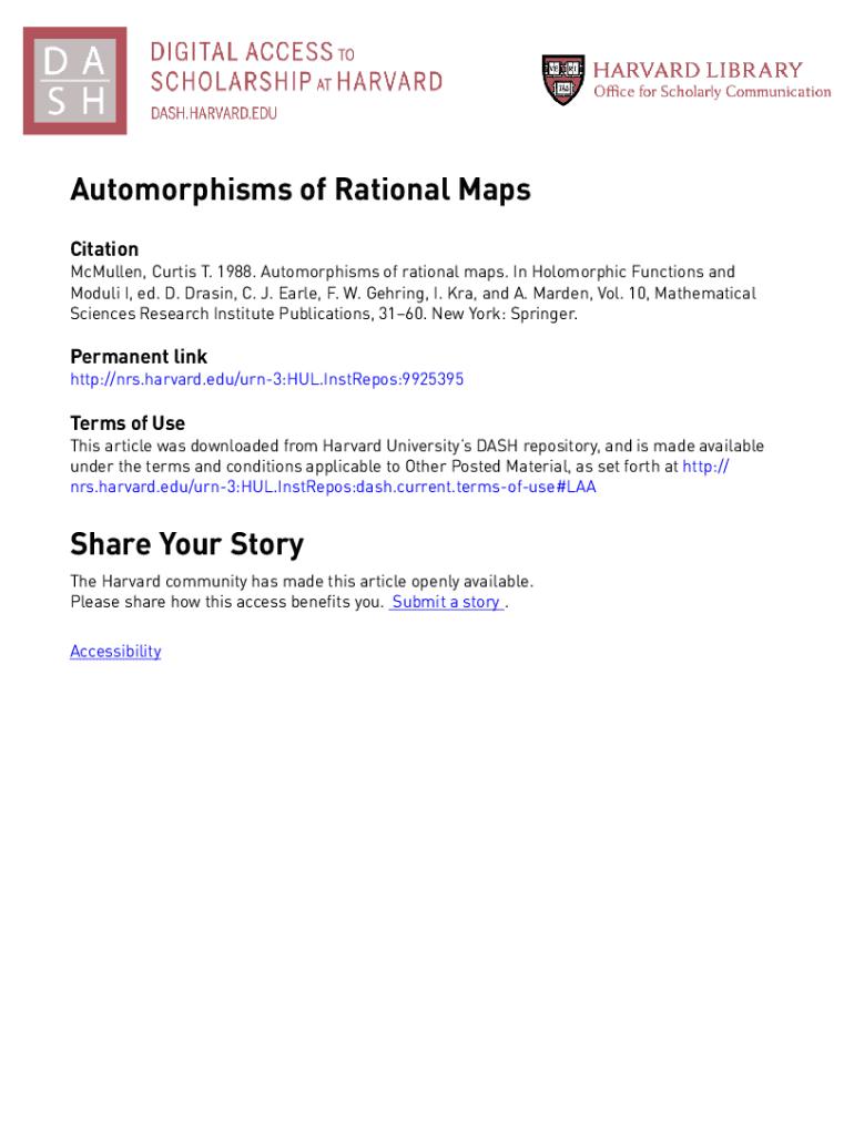 Fillable Online dash harvard Automorphisms of Rational Maps Share Your ...
