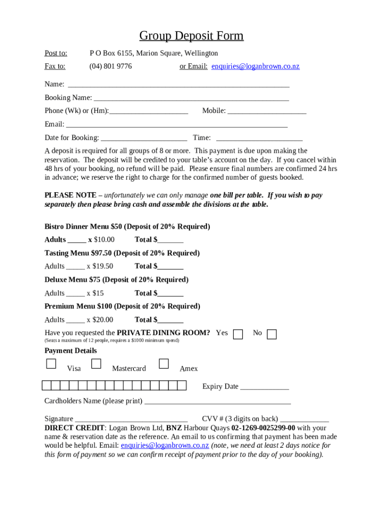Group Deposit Doc Template | pdfFiller