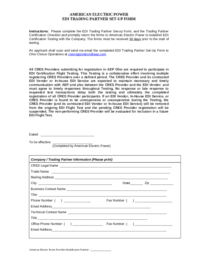 Online AMERICAN ELECTRIC POWER EDI ... Doc Template | pdfFiller