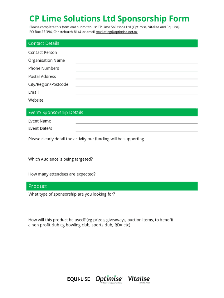 Fillable Online CP Lime Solutions L t d Sponsorship Form - Brizy Cloud Fax Email Print - pdfFiller