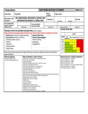 Safe Work Method Statement (SWMS) Templates Doc Template | pdfFiller