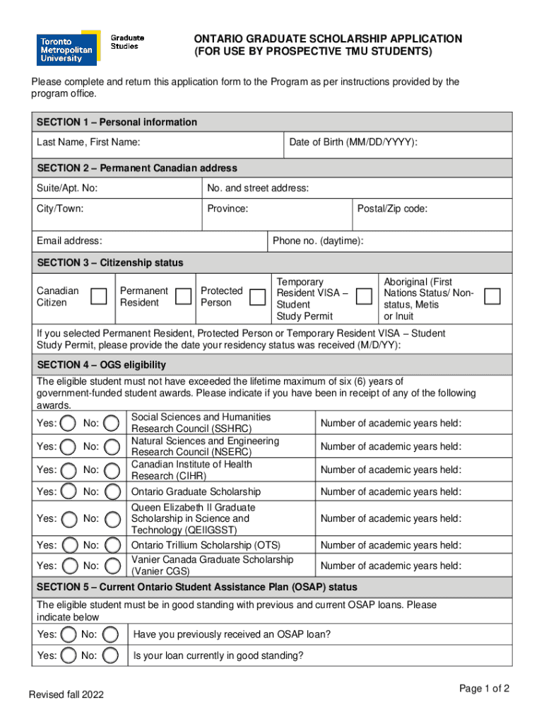Fillable Online OGS application for prospective TMU students Fax Email Print - pdfFiller