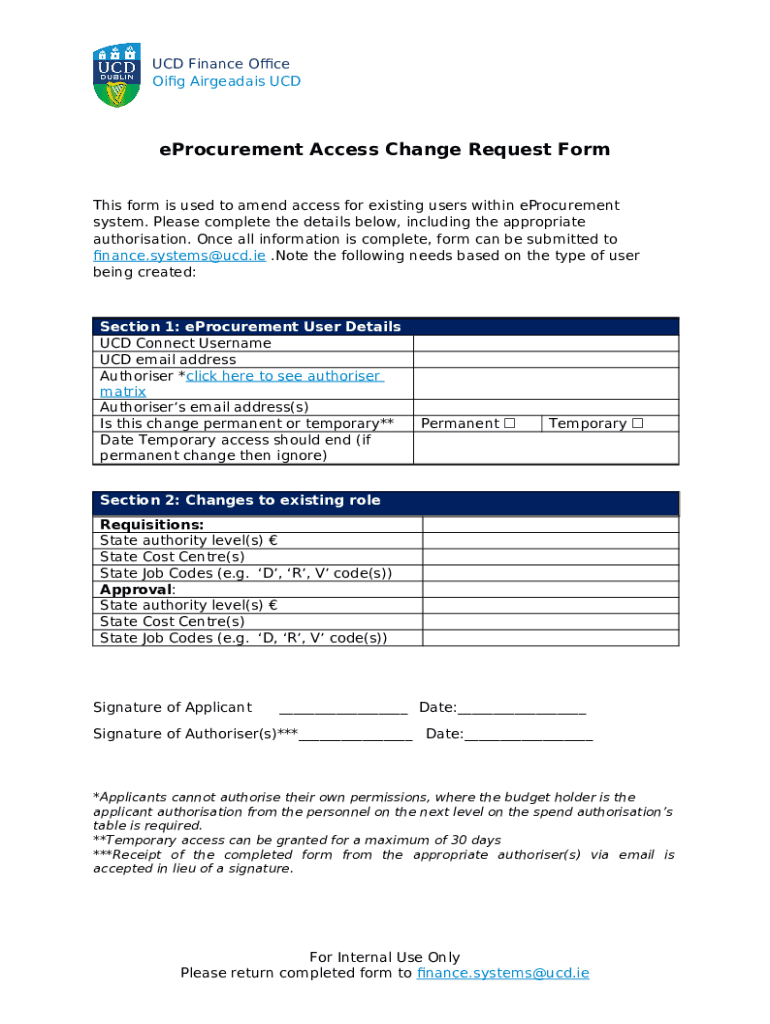 eProcurement Access Change Request Doc Template | pdfFiller