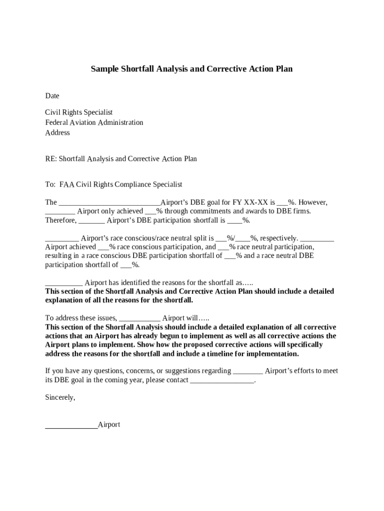 Sample Shortfall Analysis and Corrective Action Plan Doc Template ...