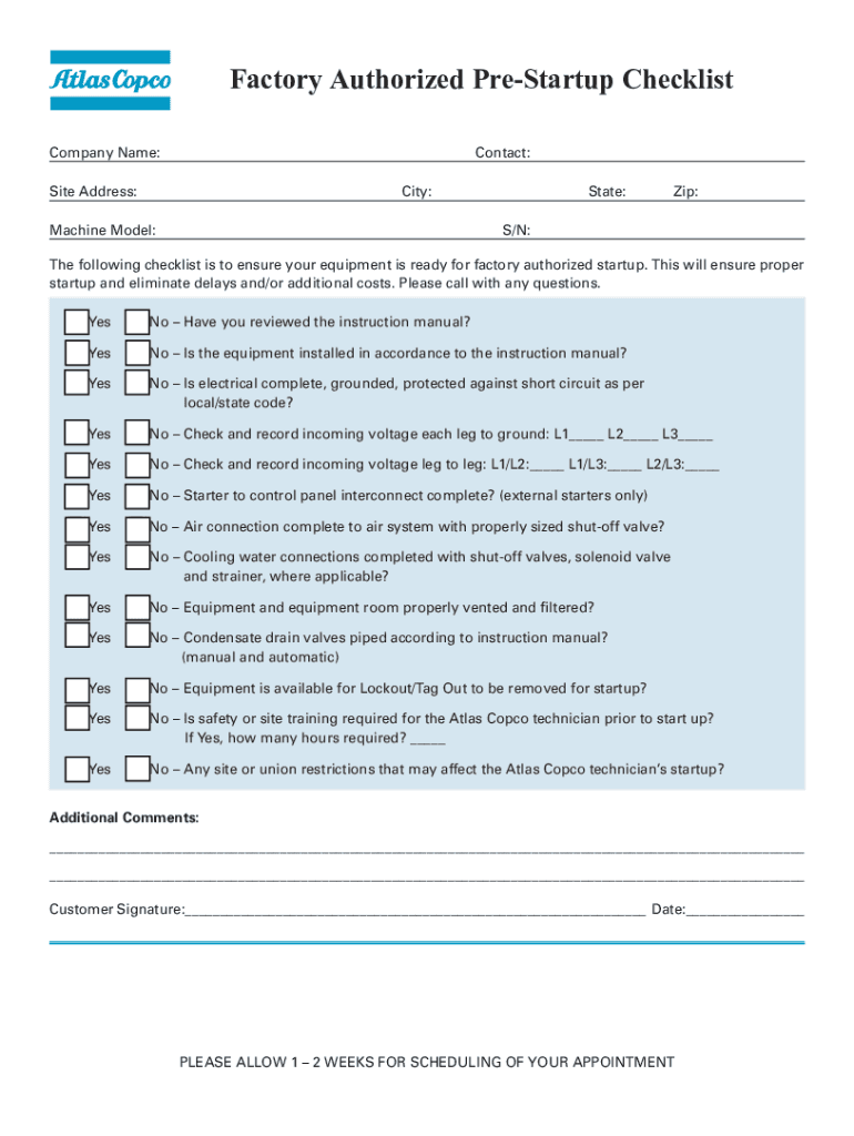 Fillable Online Factory Authorized Pre-Startup Checklist Fax Email Print - pdfFiller