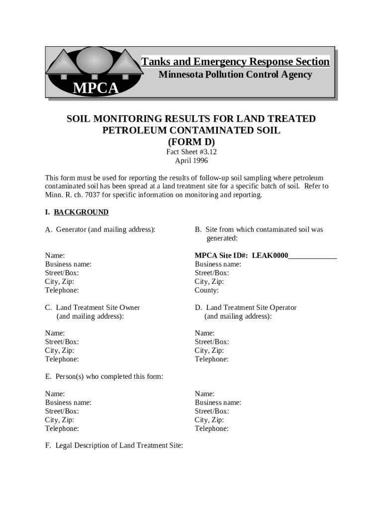 soil monitoring results for land treated petroleum ... Doc Template ...