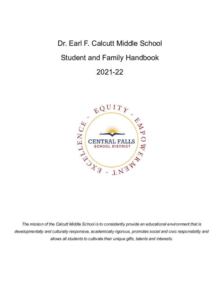 Fillable Online Dr. Earl F. Calcutt Middle SchoolCentral Falls RI Fax ...