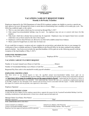 Fillable Online VACATION CASH OUT REQUEST FORM - JagwireAugusta Fax ...