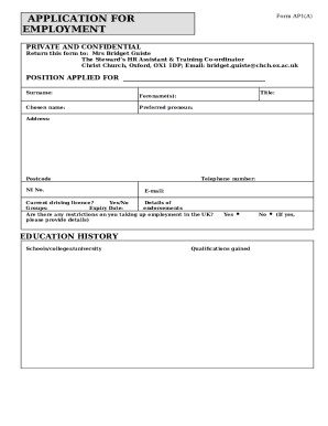 AP1(A) - Application for Employment Doc Template | pdfFiller