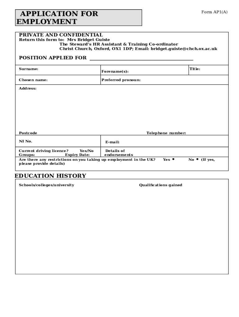 AP1(A) - Application for Employment Doc Template | pdfFiller